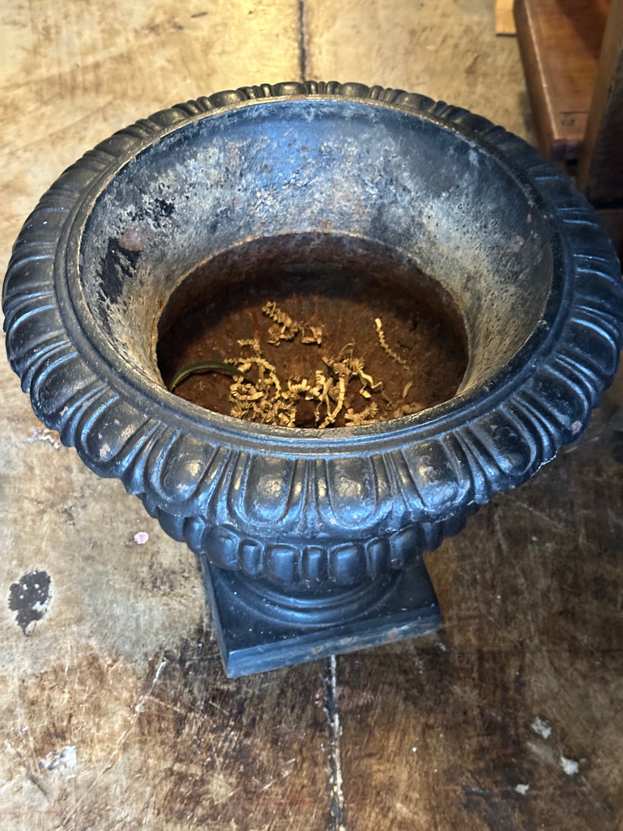Pair of Black Painted Cast Iron Urns – McIntosh Cottage Antiques